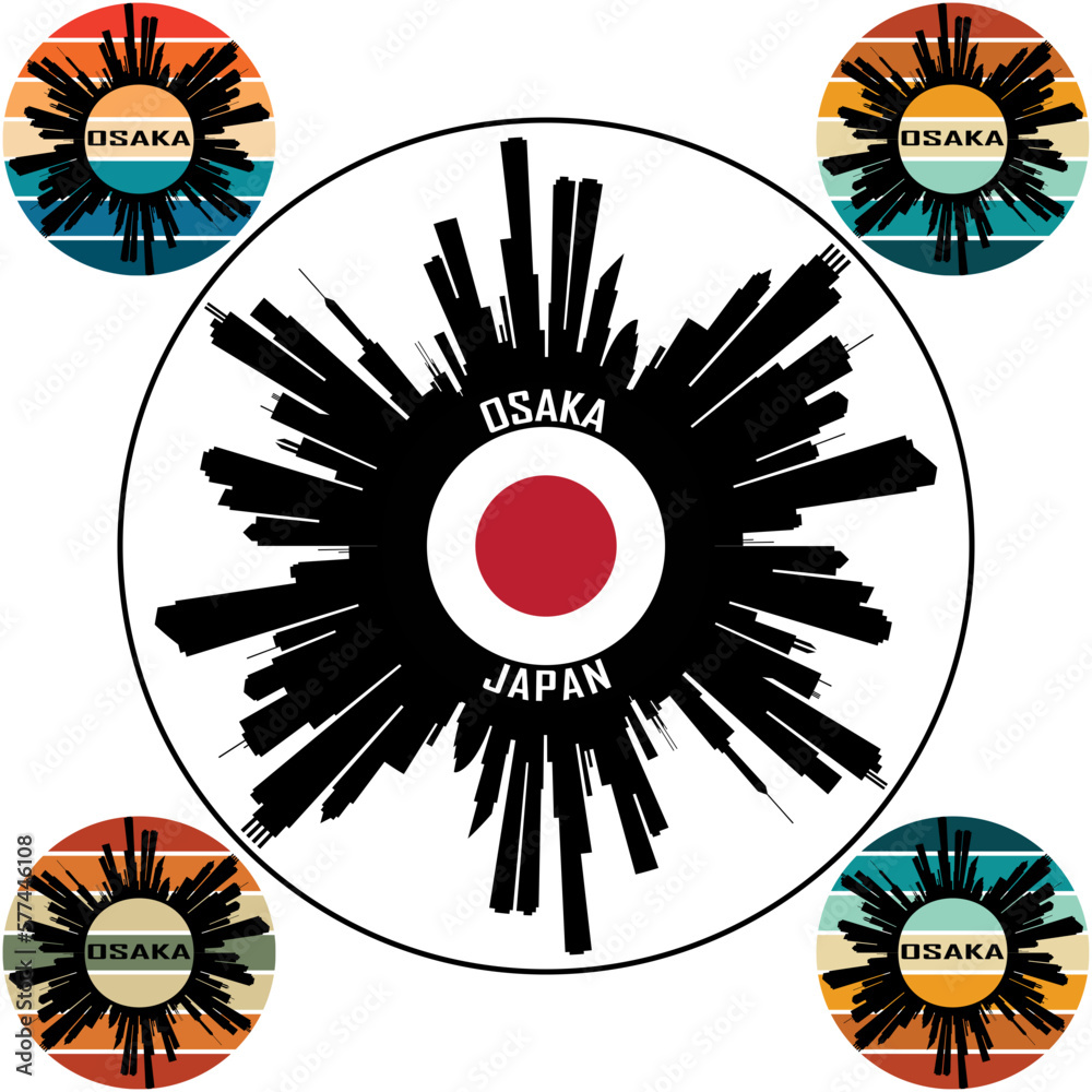Vetor de Osaka Japan Flag Skyline Silhouette Osaka Japan Lover Travel ...