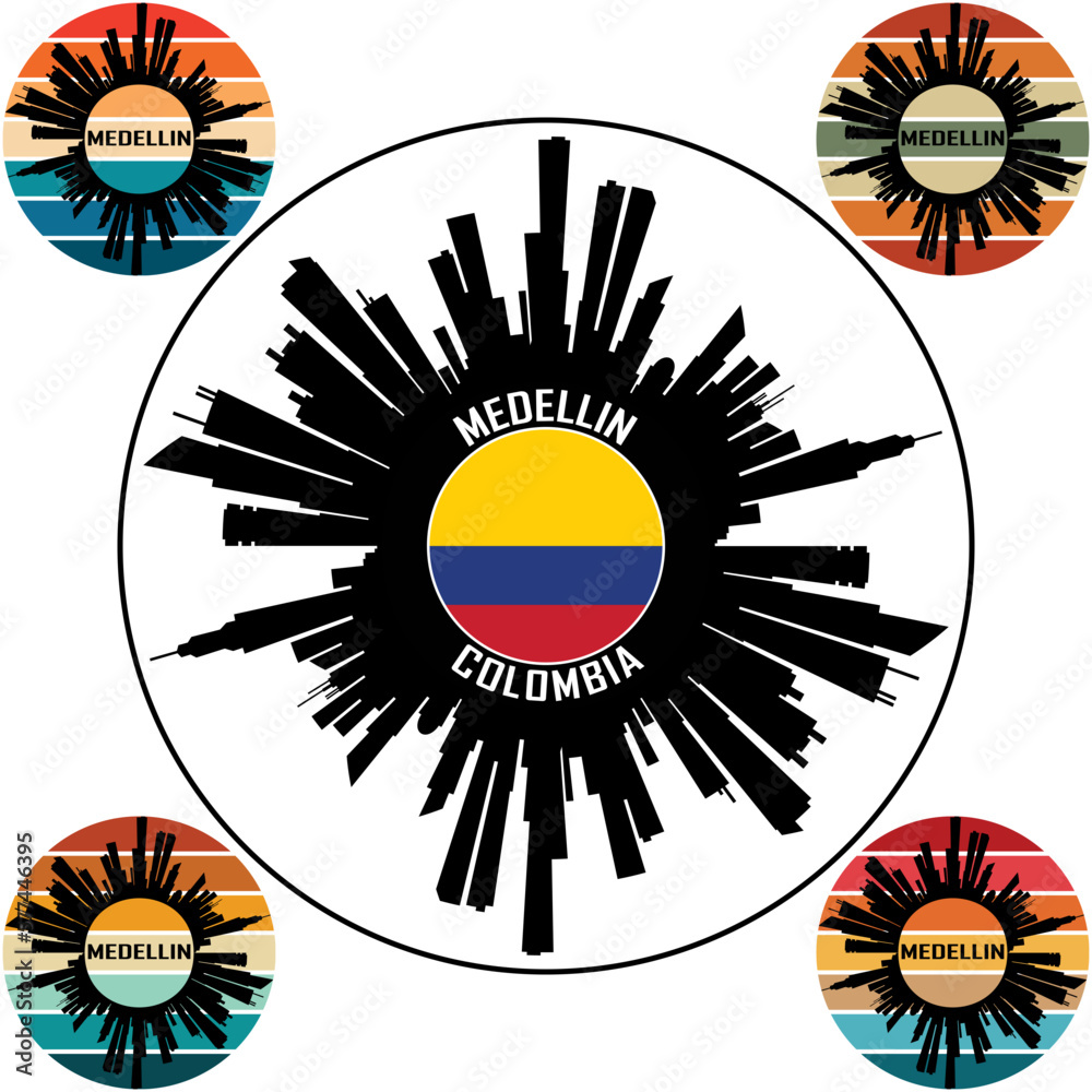 Medellin Colombia Flag Skyline Silhouette Medellin Colombia Lover ...