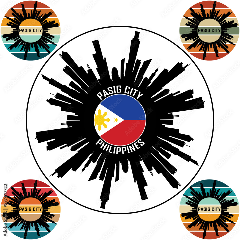 Vetor de Pasig City Philippines Flag Skyline Silhouette Pasig City ...