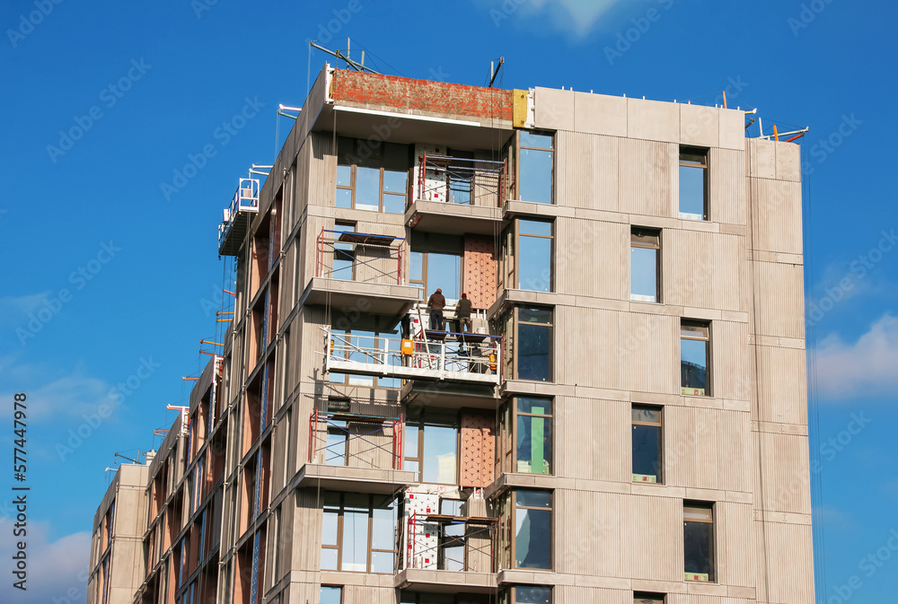 Suspended platform, construction cradle hanging on building ...