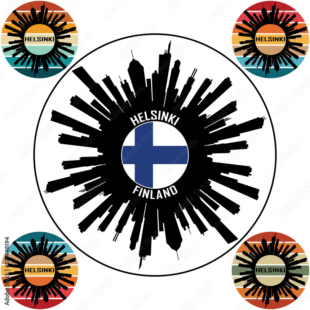 Helsinki Finland Flag Skyline Silhouette Helsinki Finland Lover Travel ...