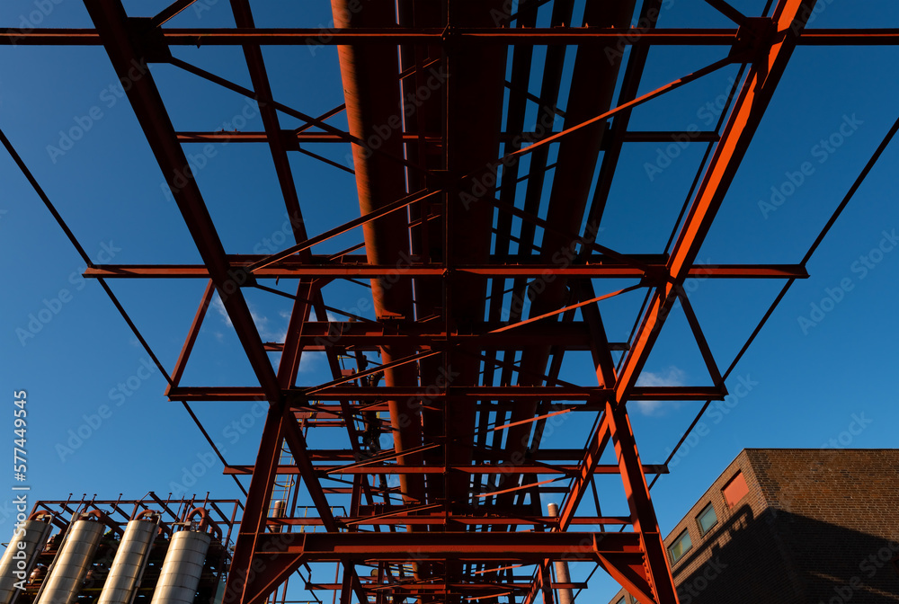Pipeline bridge on the historic industrial site “Kokerei Zollverein“ in ...