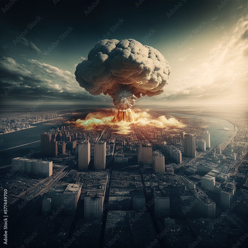 Nuclear explosion over big city created with Generative AI technology ...