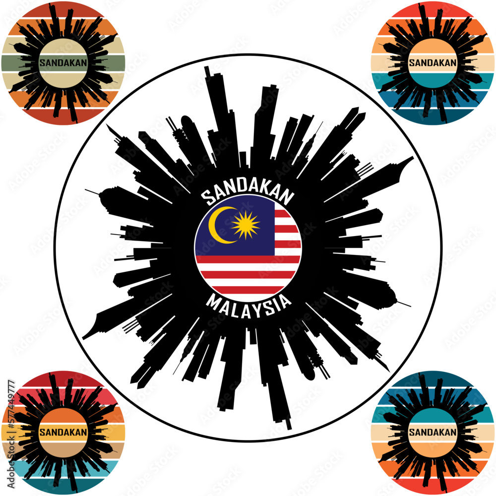 Sandakan Malaysia Flag Skyline Silhouette Sandakan Malaysia Lover ...