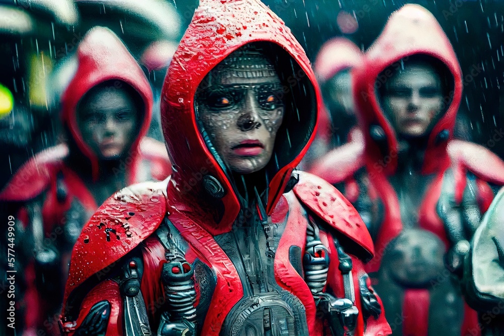 A portrait of people in cyberpunk science fiction. High-tech futuristic ...