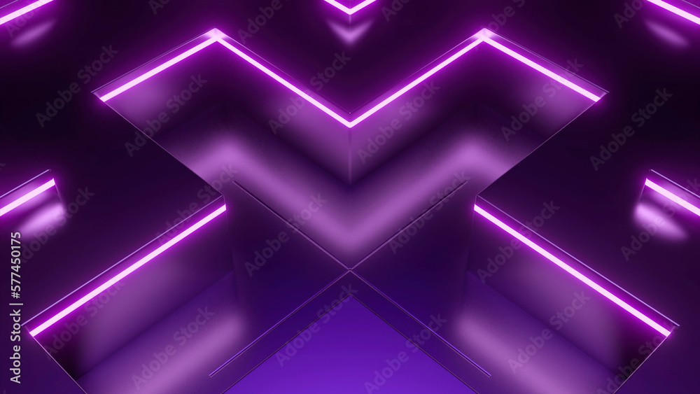 Pulsating and spreading motion of the X 3D shapes. Design. Neon crossed ...