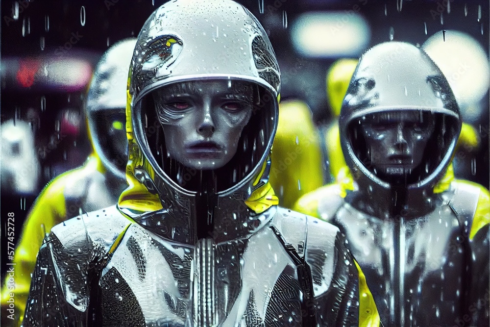 A portrait of aliens in cyberpunk science fiction. High-tech futuristic ...