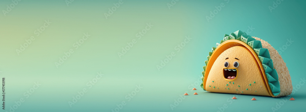 banner with empty space. Cute Cartoon playful little taco with a big ...