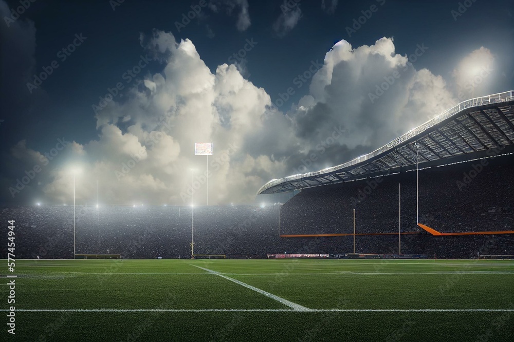 General view of football stadium and sky with clouds created using ...