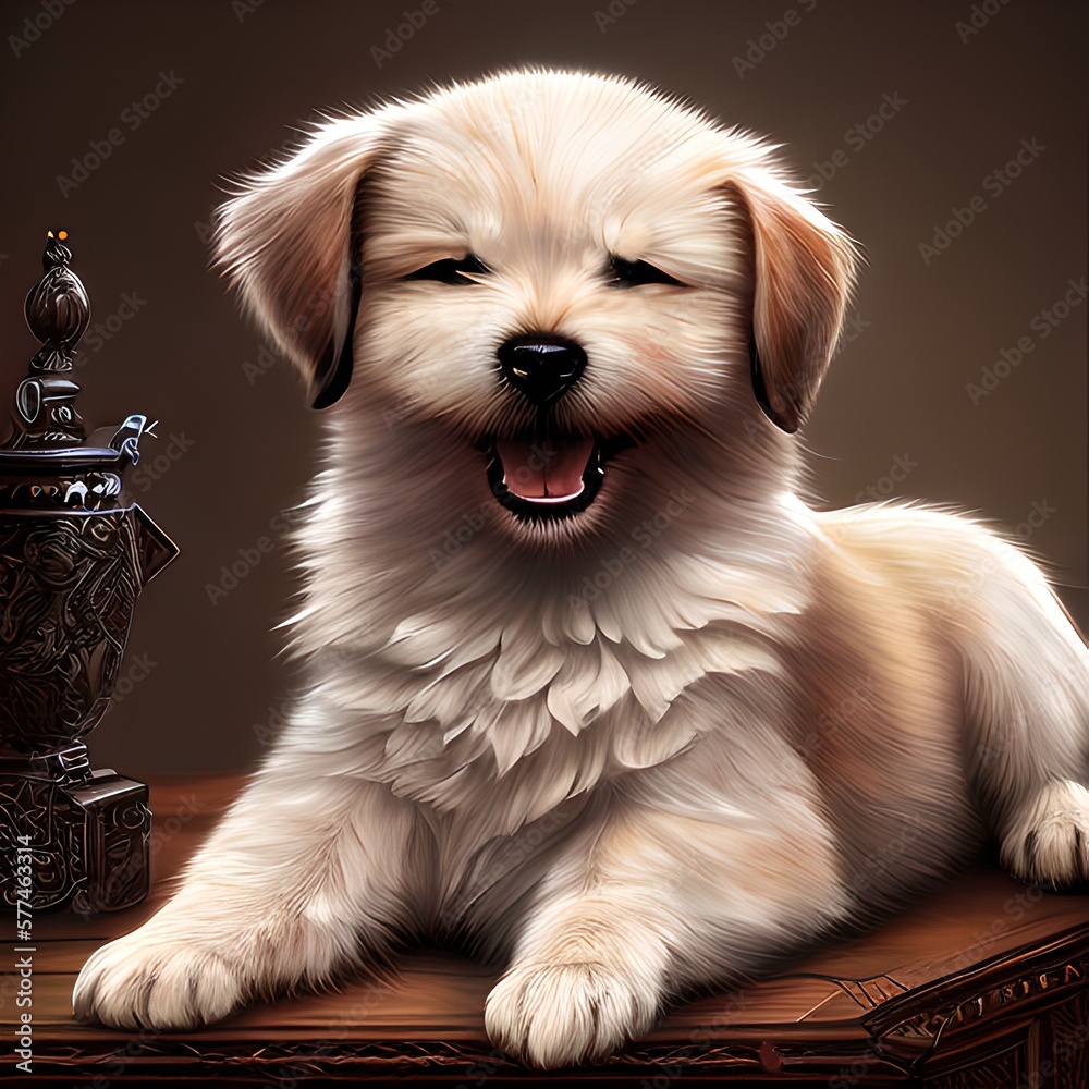 Dozing retriever puppy dog on a antique desk ai Generated, generative ...