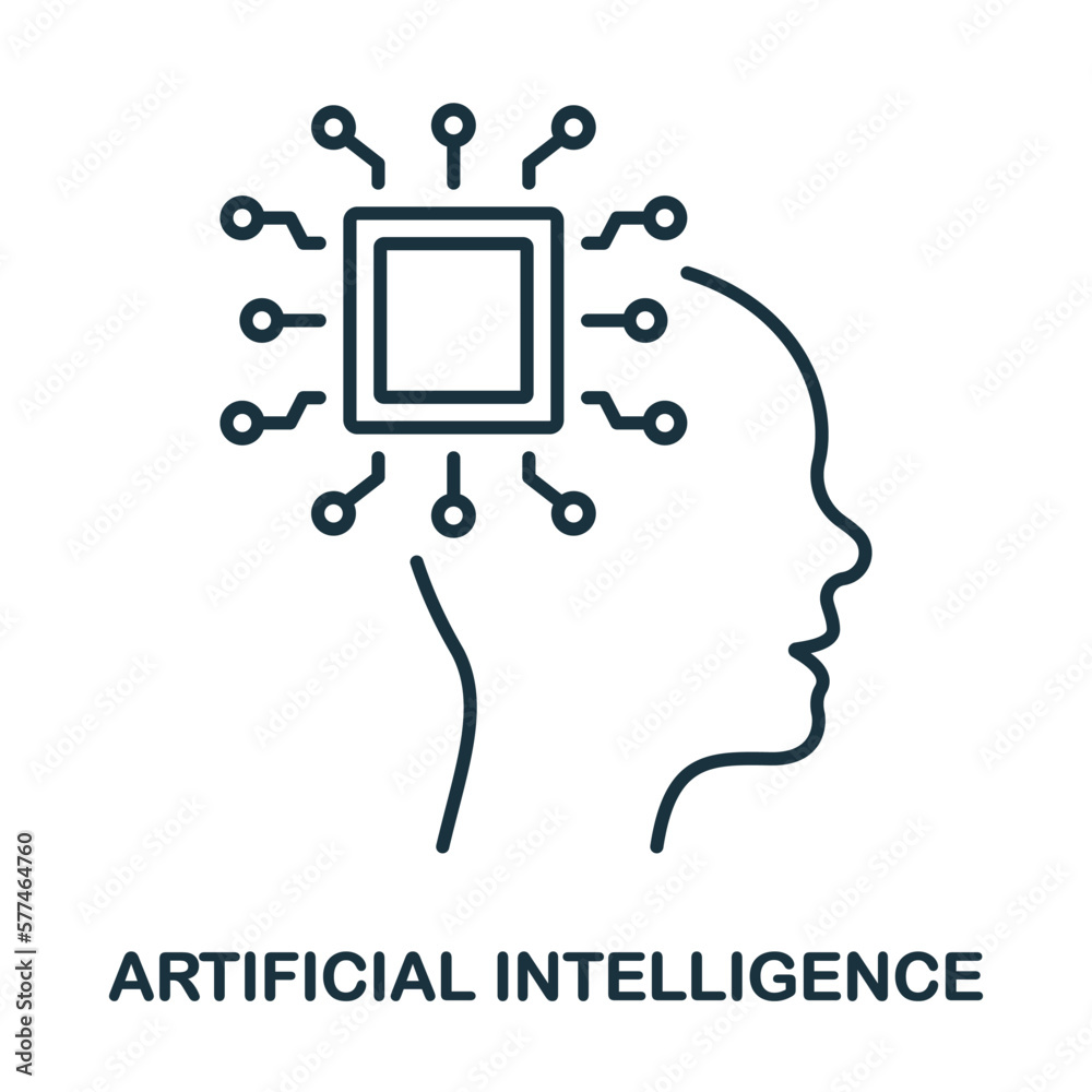 Artificial Intelligence Line Icon. Digital Technology, AI Human Brain ...