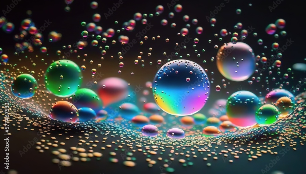a bunch of bubbles floating in the air with a black background and a ...