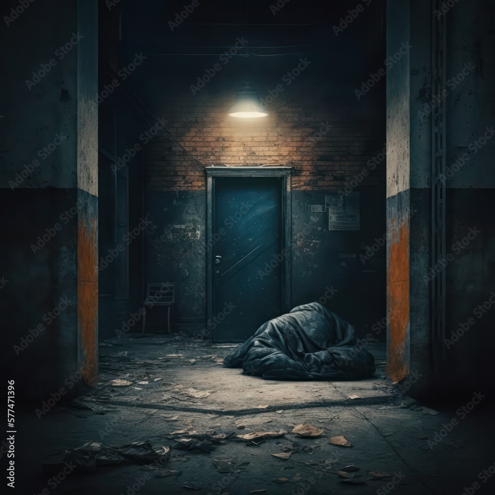 Homeless person sleeping in a dark alley - a powerful image of poverty ...