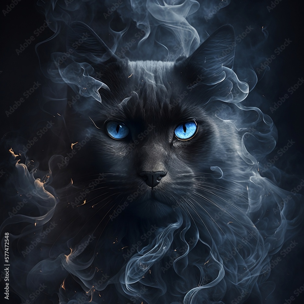 Cat in the smoke Cat in smoke on a dark background. Pet. Smoke and cat ...