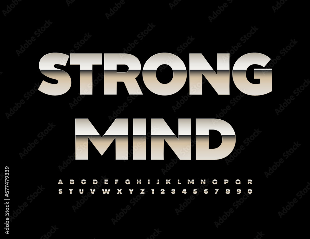 Vector modern template Strong Mind with Metal reflective Font. Set of ...