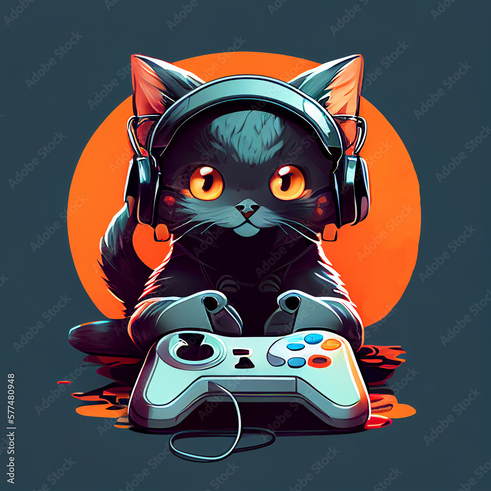 Cute Cartoon Cat Gamer Stock Illustration Adobe Stock