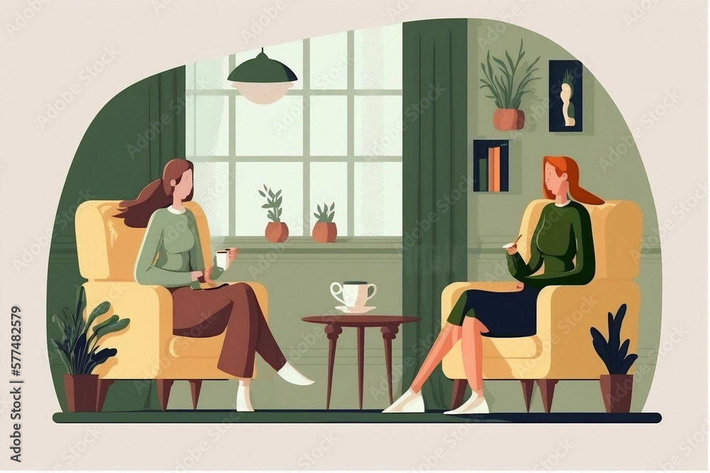Simple illustration of two women talking to each other. Stock ...
