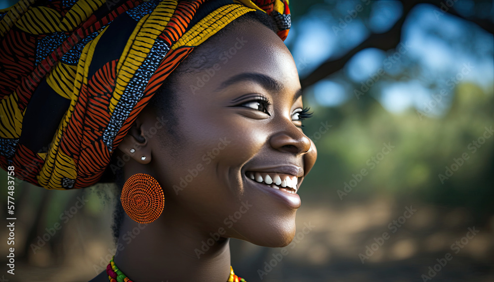 Joyful Zimbabwean Woman In Colorful Traditional Chitenge Cultural