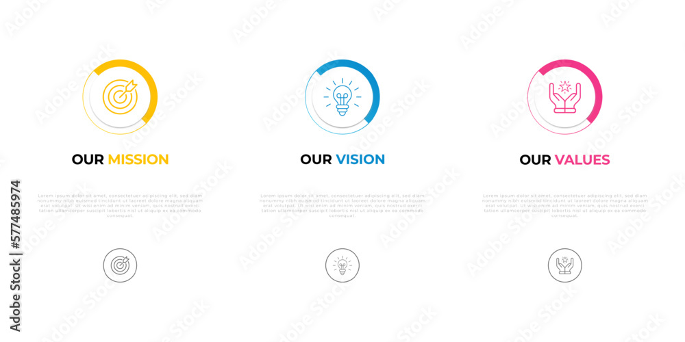 Mission vision values infographic banner template creative concept ...