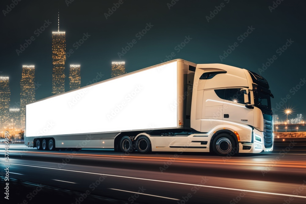 White semi-trailer tractor truck with blank empty trailer. Mock-up ...