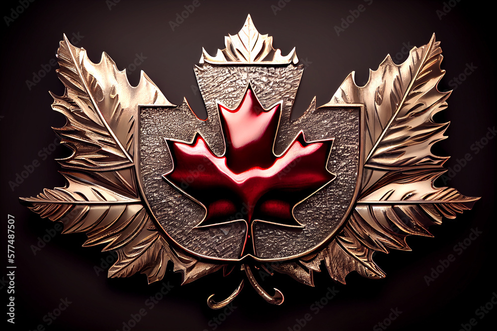 Flag of Canada made of metal. Steel shield. Heraldic poster concept ...