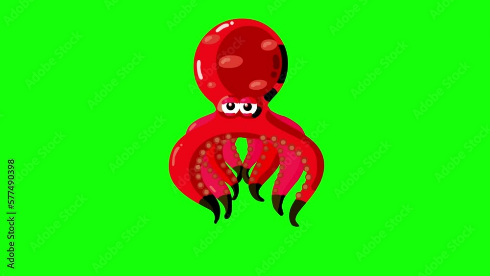 Swimming cartoon animation red octopus isolated. No bubbles version ...