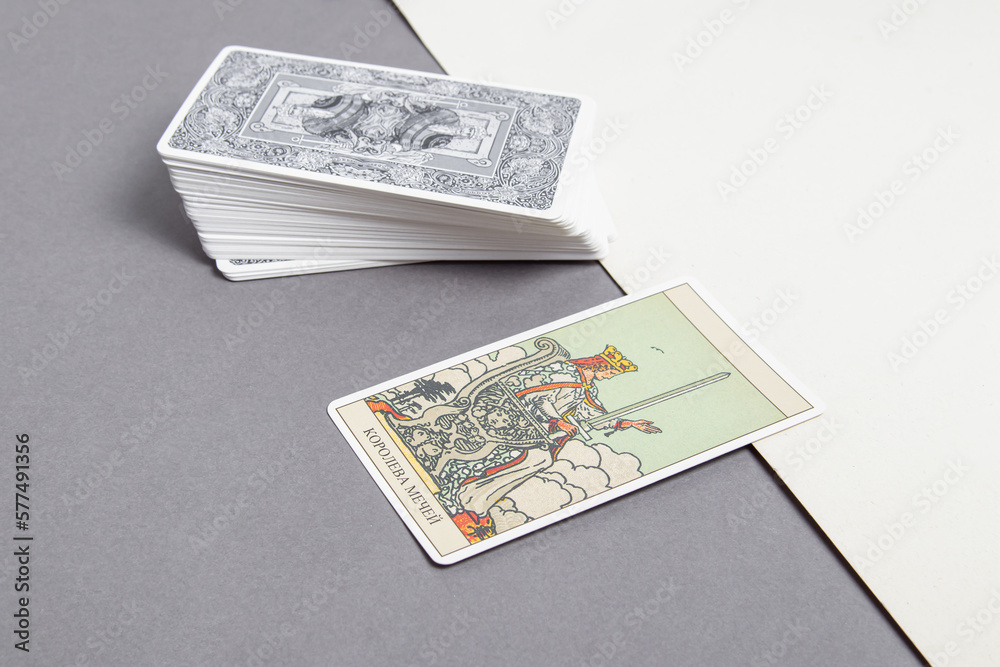 Perm, Russia - February 1 2023: Tarot cards. Queen of Swords card Stock ...