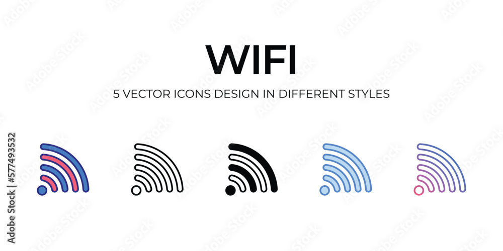 wifi Icon Design in Five style with Editable Stroke. Line, Solid, Flat ...
