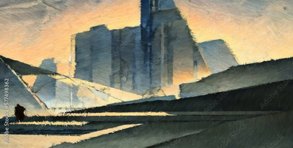 Futuristic structure. Digital watercolor painting. Concept art. 2d ...