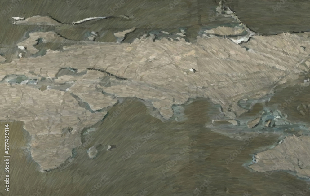 World map. Digital painting with long brush strokes. 2d illustration ...