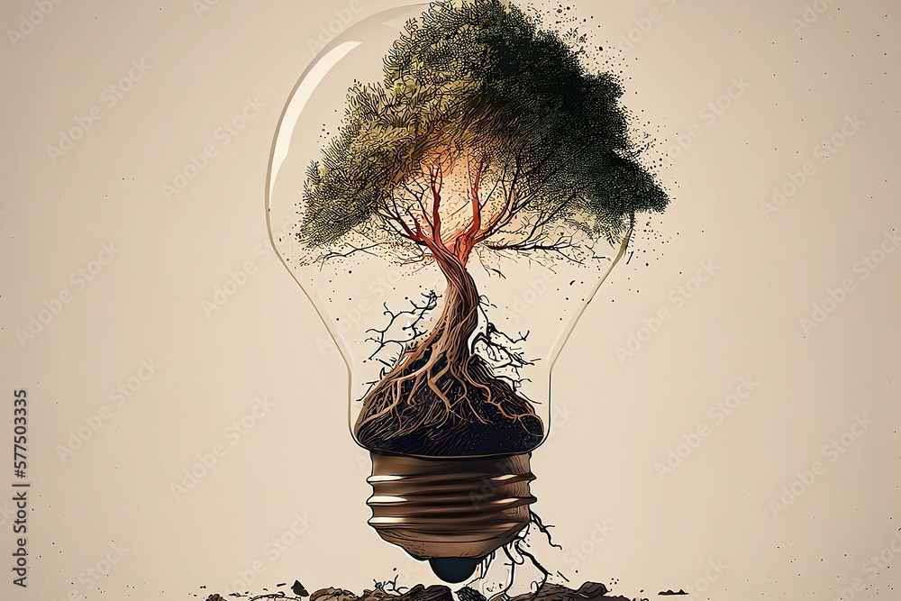 A tree growing from a bulb, with roots representing the foundation of ...