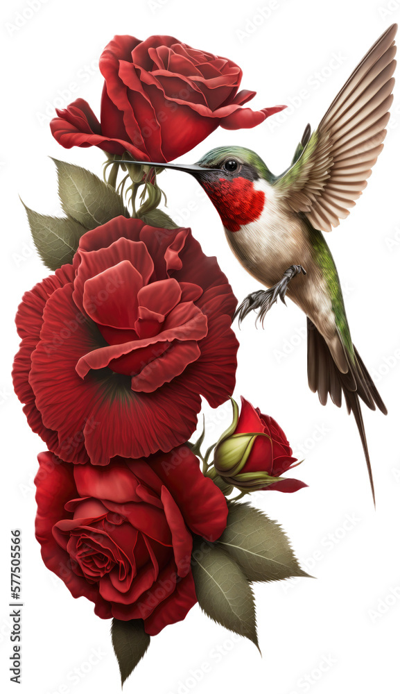 isolated hummingbirds, flowers, roses, spring illustration, transparent ...