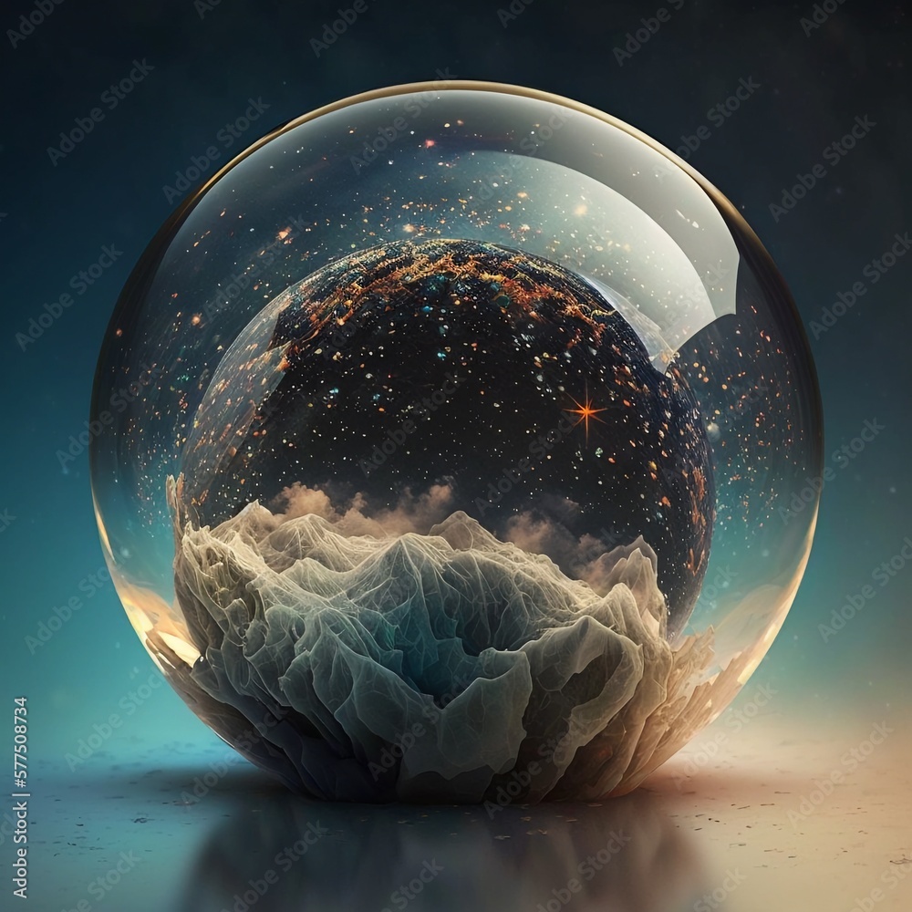 Alien Worlds Forming Inside a Crystal Ball. Miniature Universe with ...