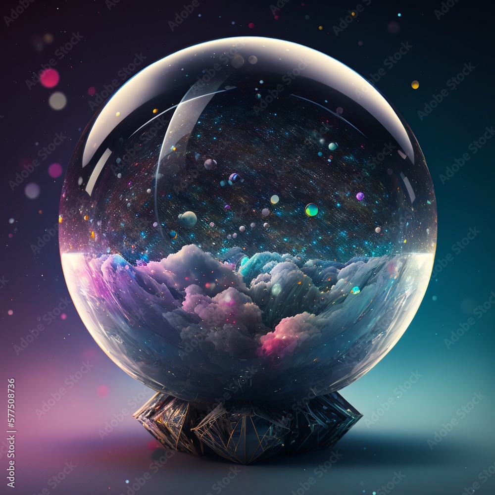 Alien Worlds Forming Inside a Crystal Ball. Miniature Universe with ...