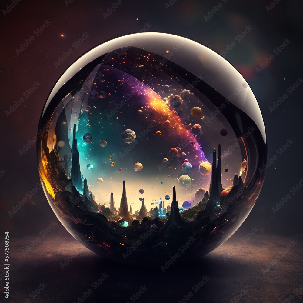 Alien World Forming Inside a Crystal Ball. Miniature Universe with ...