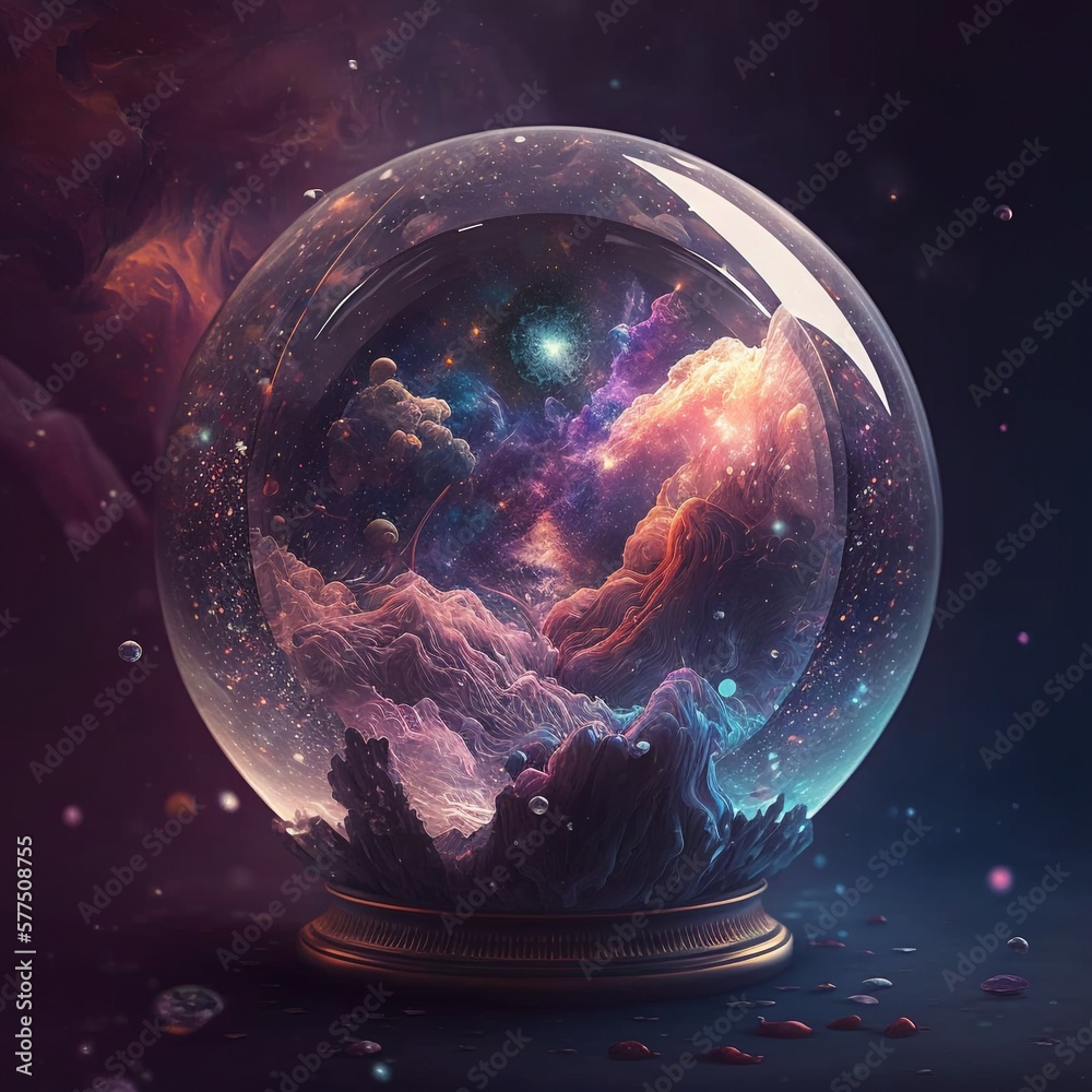 Alien World Forming Inside a Crystal Ball. Miniature Universe with ...