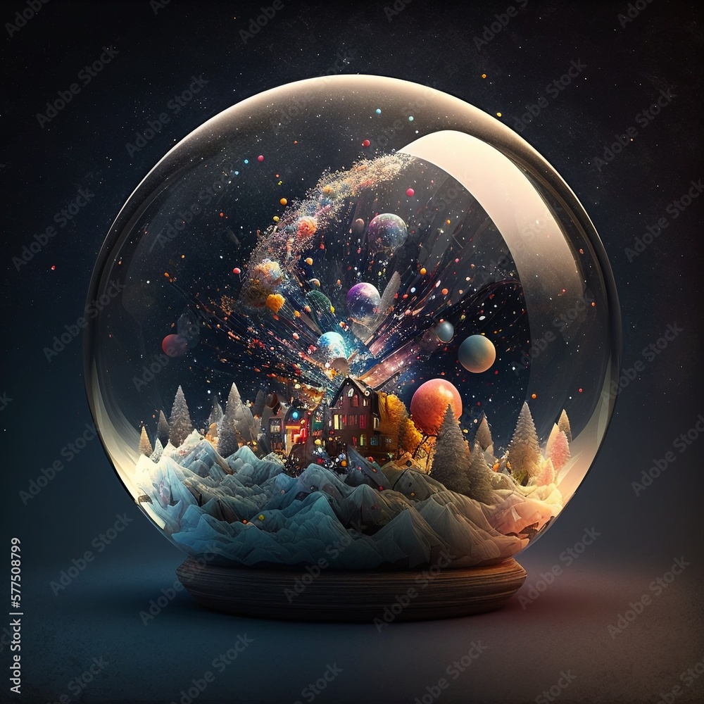 Alien World Forming Inside a Crystal Ball. Miniature Universe with ...