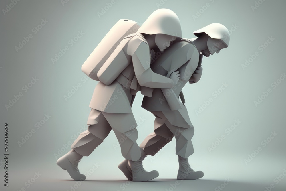 Ilustração do Stock: soldier helping a wounded comrade, his face filled ...