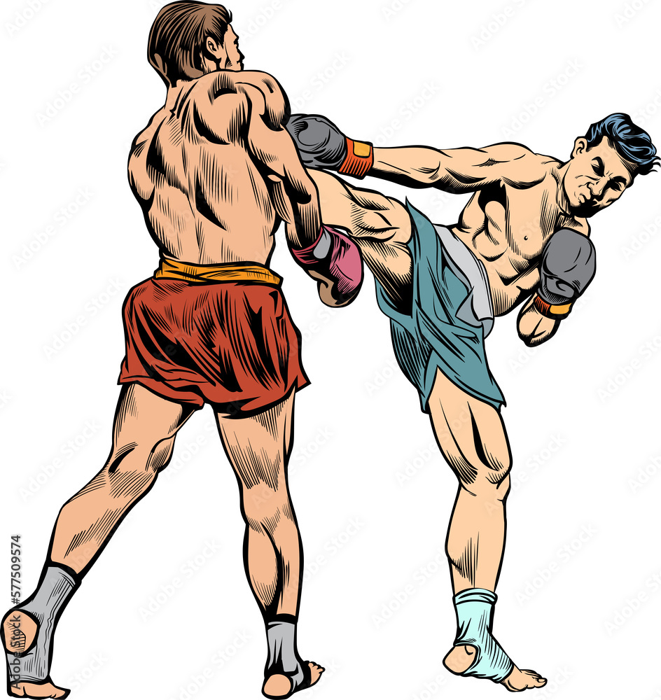 Muay Thai, Thai boxing, Kick boxing, martial arts. Pop art retro comic ...