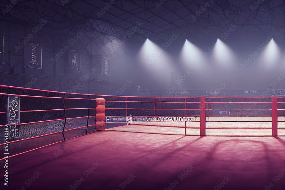 Cage fight arena with opened door. Interior view of fighting arena with ...