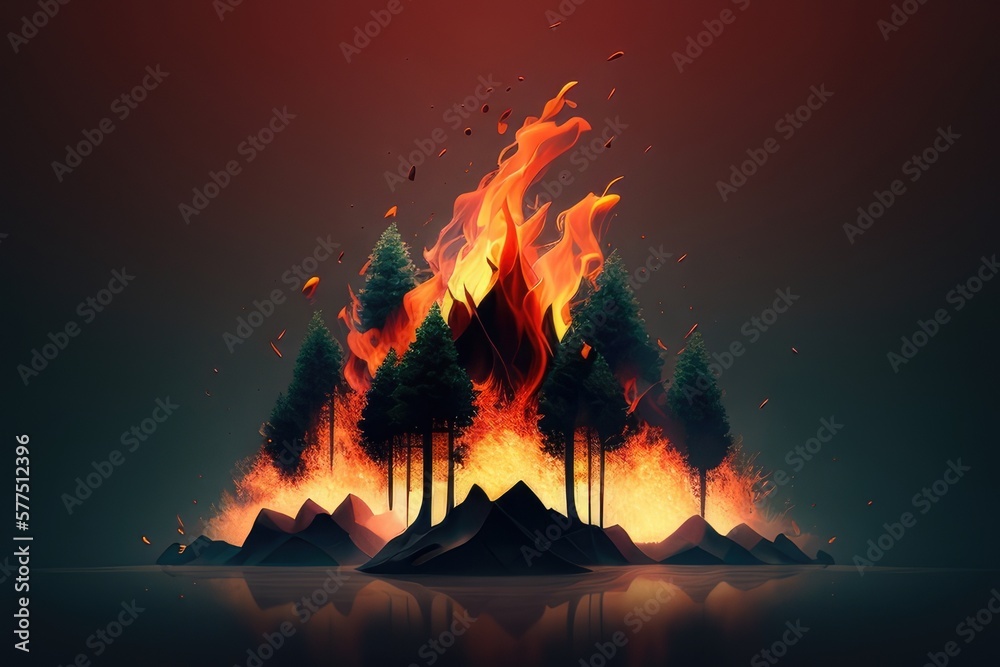 raging forest fire, with flames leaping high into the air and smoke ...