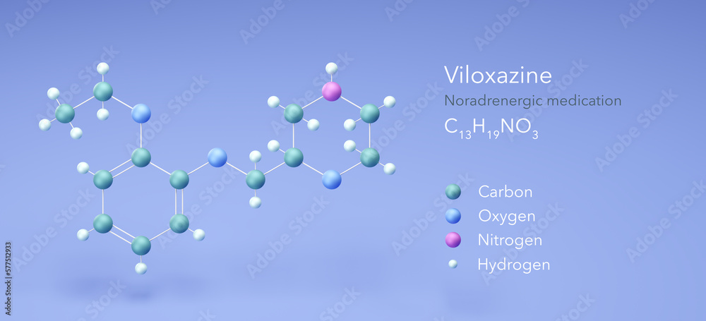 viloxazine molecule, molecular structures, noradrenergic medication, 3d ...