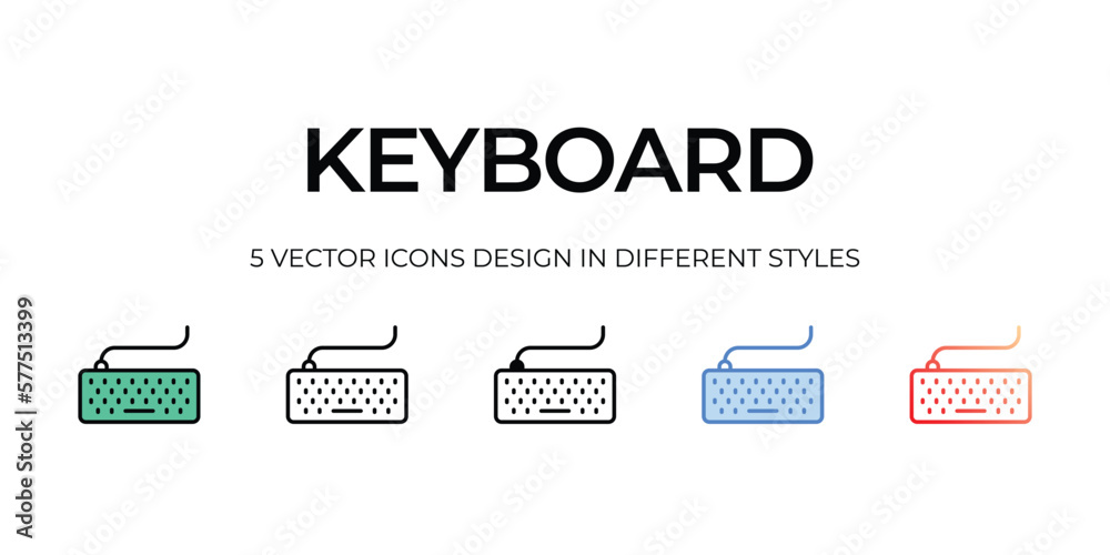 keyboard Icon Design in Five style with Editable Stroke. Line, Solid ...