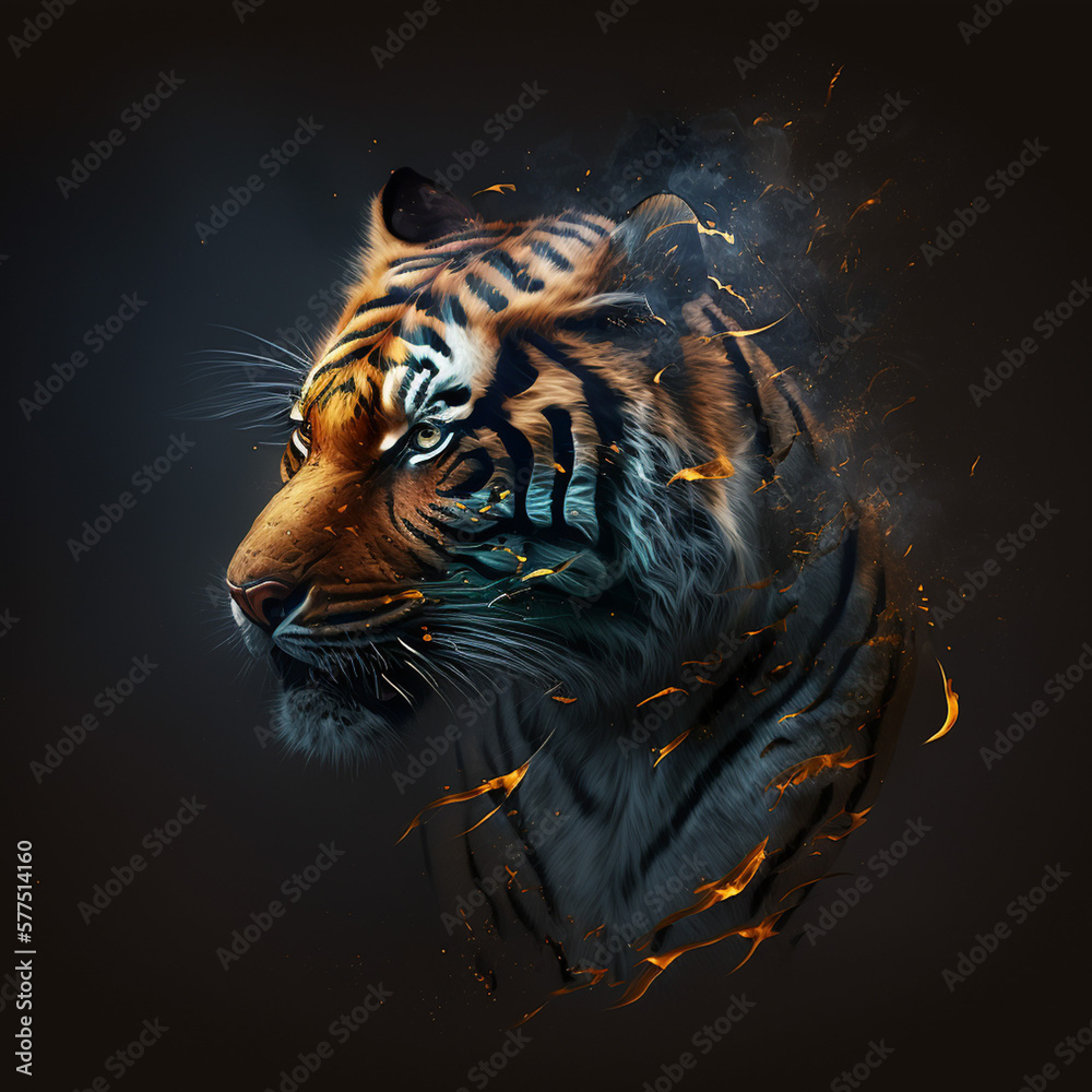 Tiger deagon in japanese style, tiger in the sky, tiger in the dark, tiger in the dark, tiger in ...