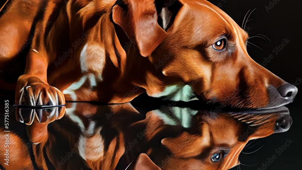 An video animation of a dog on the mirror like movie as seen on a ...