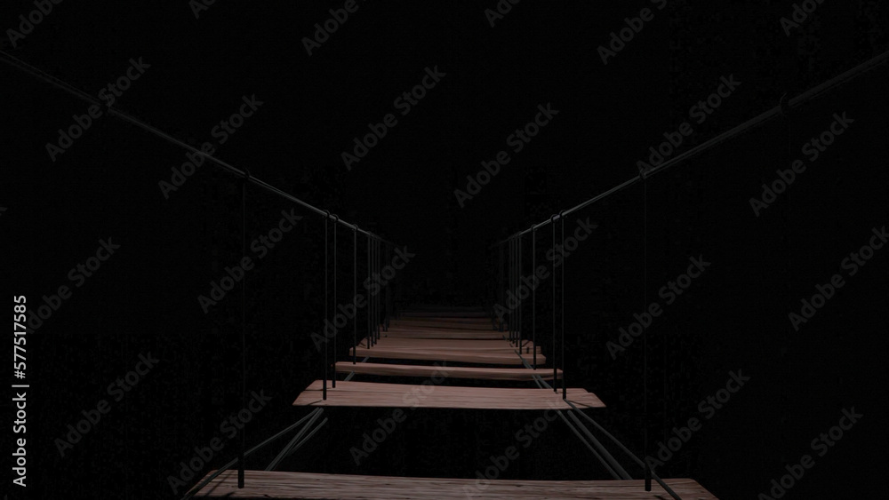Dark background with a scary empty staircase. Design. A long, non ...