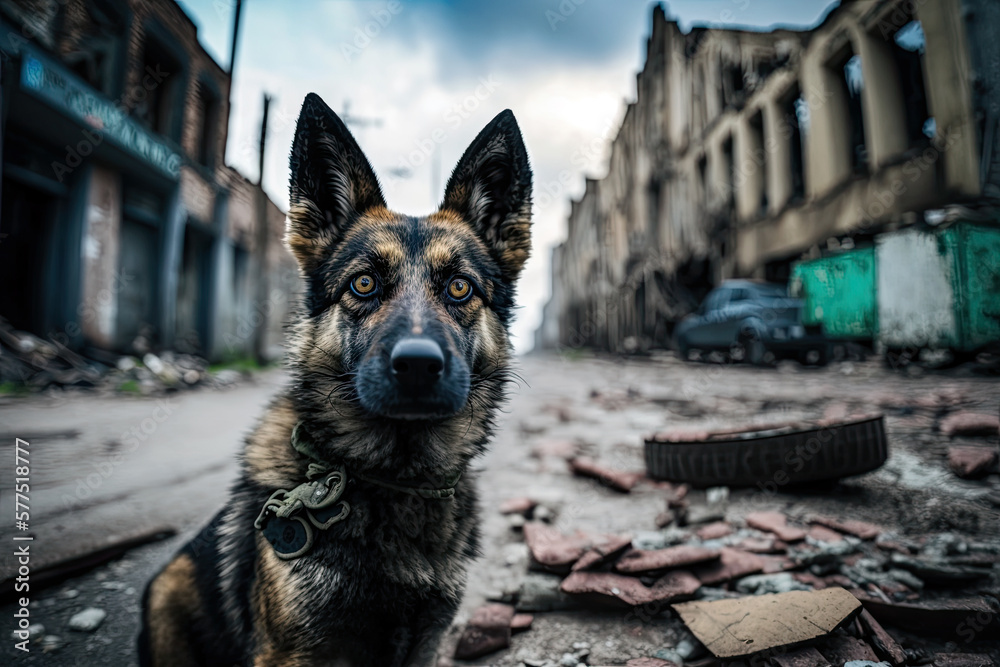 Generative AI illustration of a lonely and abandoned dog in a city ...