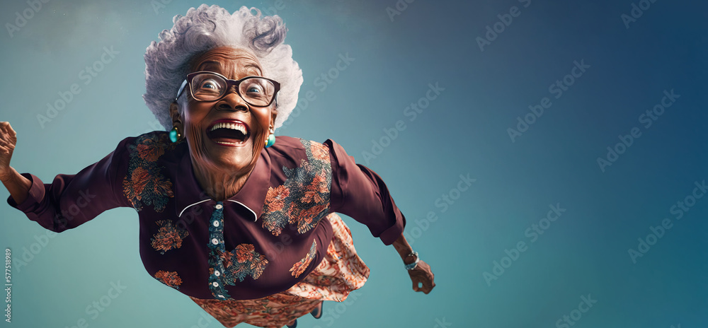 Dark skinned granny in the sky, old granny falling from the sky ...