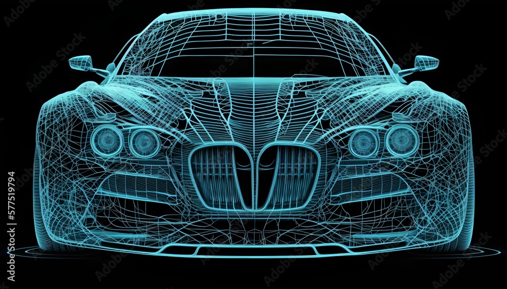 3d generic car wireframe with black background, Frontside Futuristic AR ...