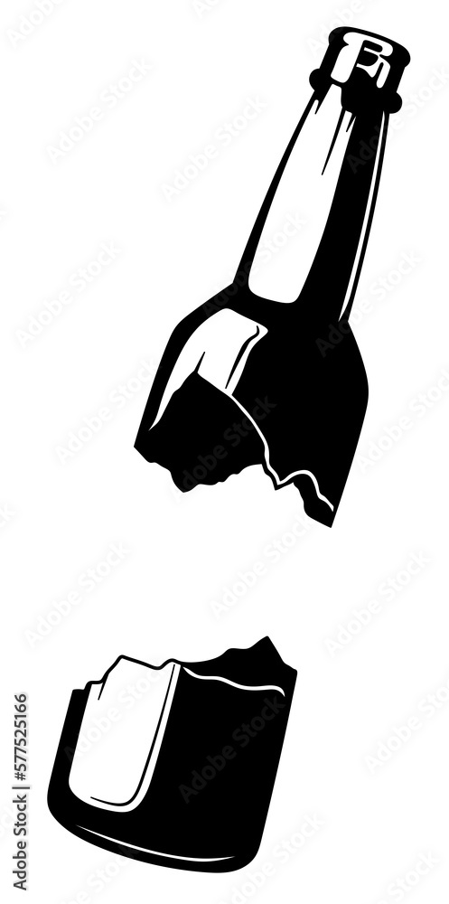Broken glass bottle. Black painted bottle of beer. Glass trash ...